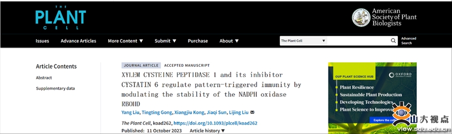 刘利静教授团队揭示病原菌侵染时植物RBOHD积累促进ROS迸发的分子机理-山东大学新闻网